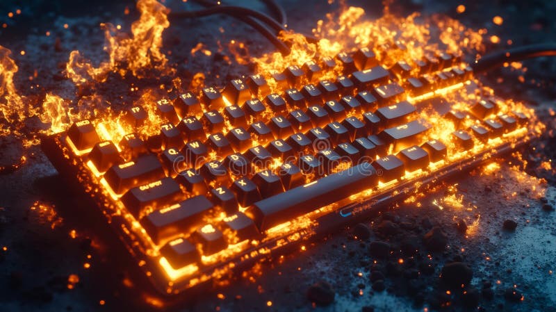 A Burning Keyboard Sitting on Top of a Table Stock Image - Image of ...