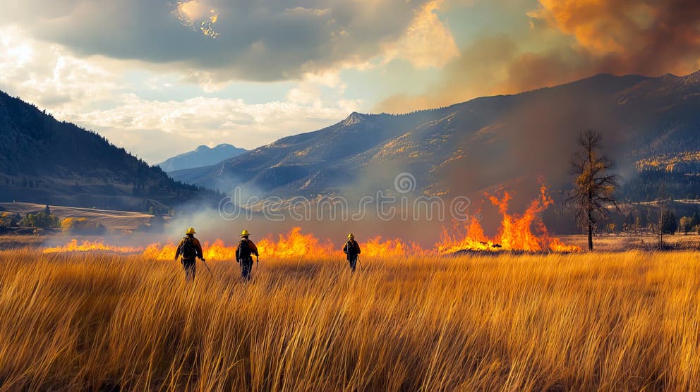 Burning Landscape with Trees and Hills Stock Image - Image of fireman ...