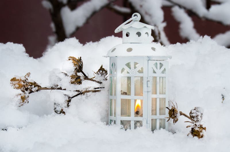 Burning lantern winter day stock photo. Image of celebration - 64681714