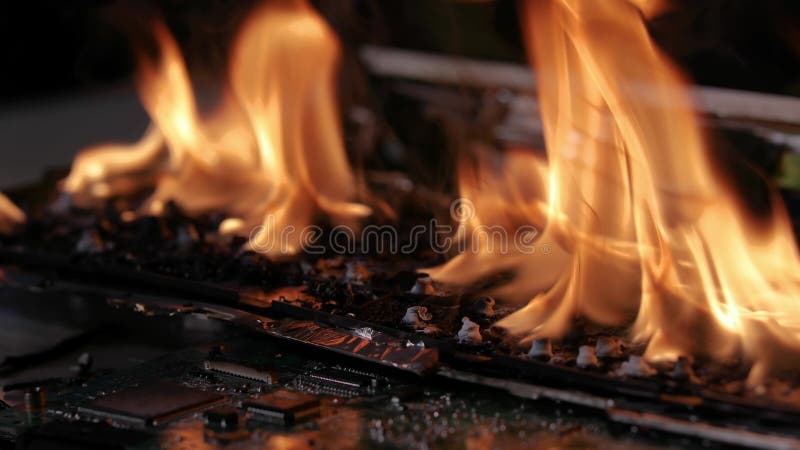 Burning Laptop Computer Electronics Closeup Stock Footage - Video of ...