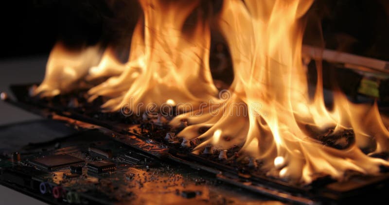 Burning Laptop Computer Electronics Closeup Stock Footage - Video of ...