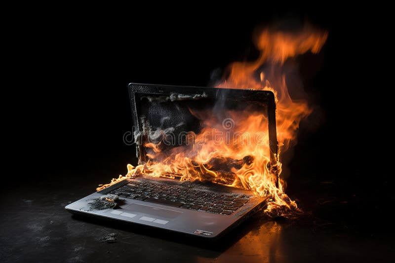 A Burning Laptop in a Dark Environment. Stock Illustration ...