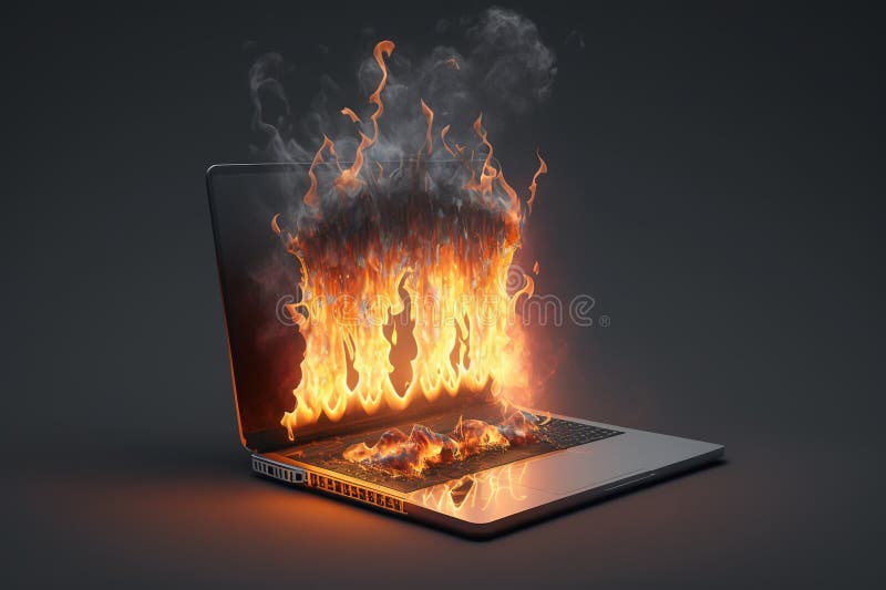 Burning Laptop with Flames. Generative AI Stock Illustration ...
