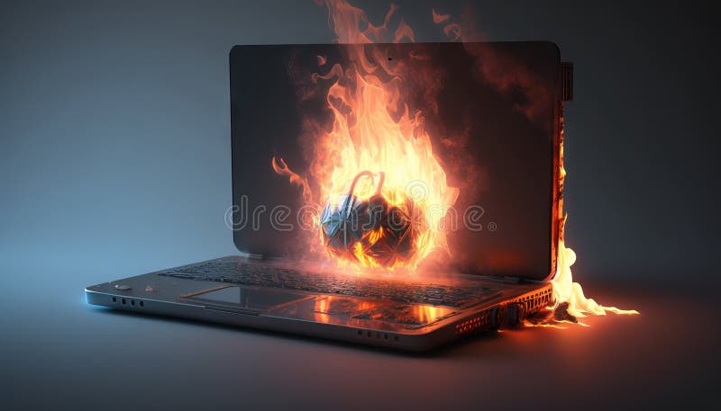 Burning Laptop with a Padlock on the Screen. Generative AI Stock ...