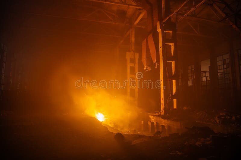 Fire in the Factory. Burned by Fire Industrial Building Stock Photo ...