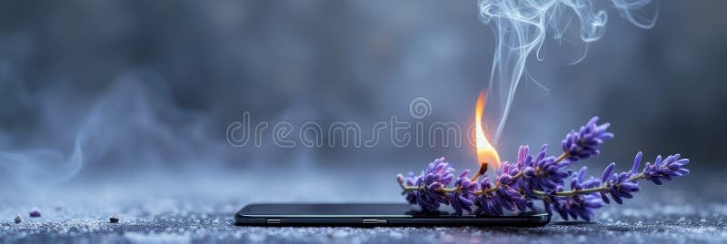 Burning Lavender and Smartphone Smoke Concept Stock Image - Image of ...