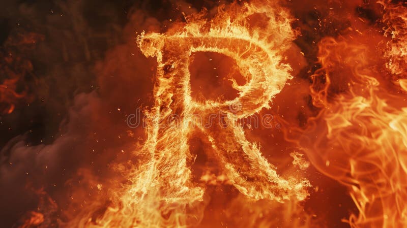 A Burning Letter R on a Black Background Stock Photo - Image of ...