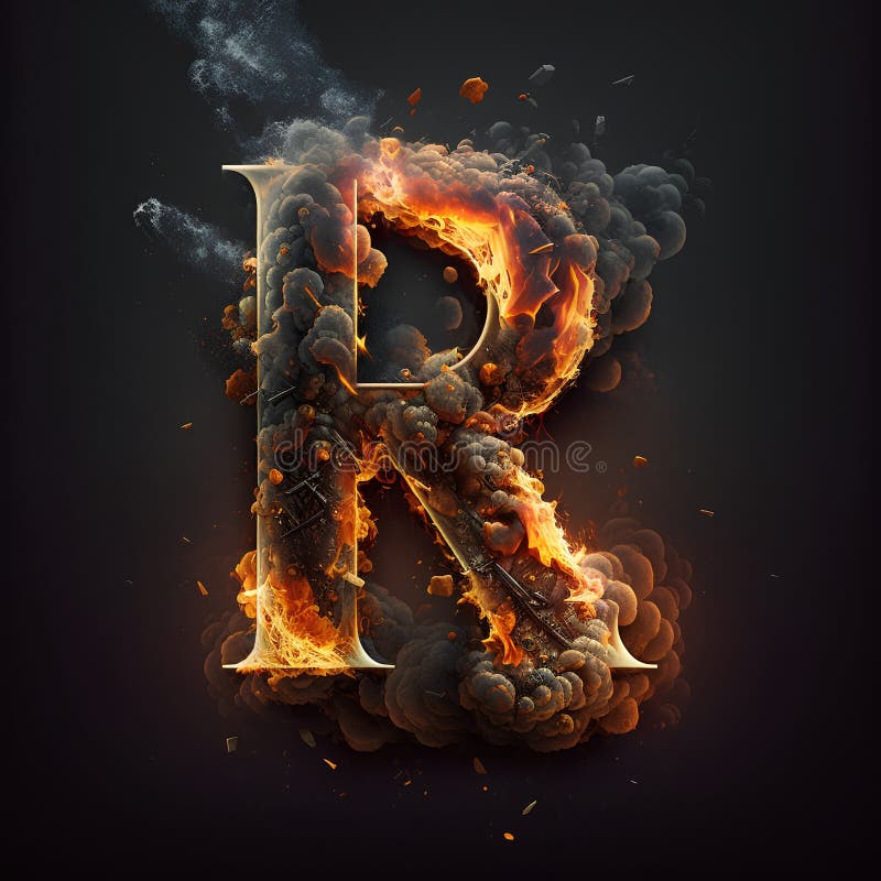 Burning Letter R with Smoke and Fire Effect Isolated on Black ...