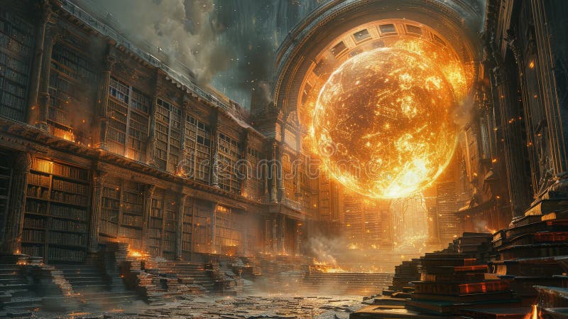 Burning Library - a Fiery Celestial Body Stock Illustration ...