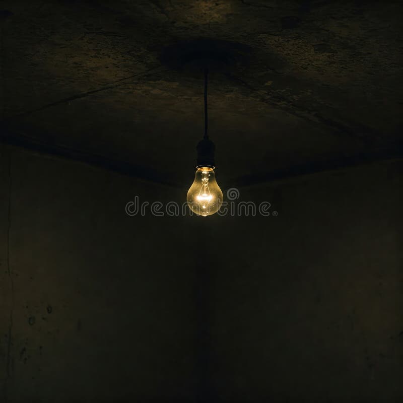 A Burning Light Bulb in a Dark Room. Stock Image - Image of concept ...