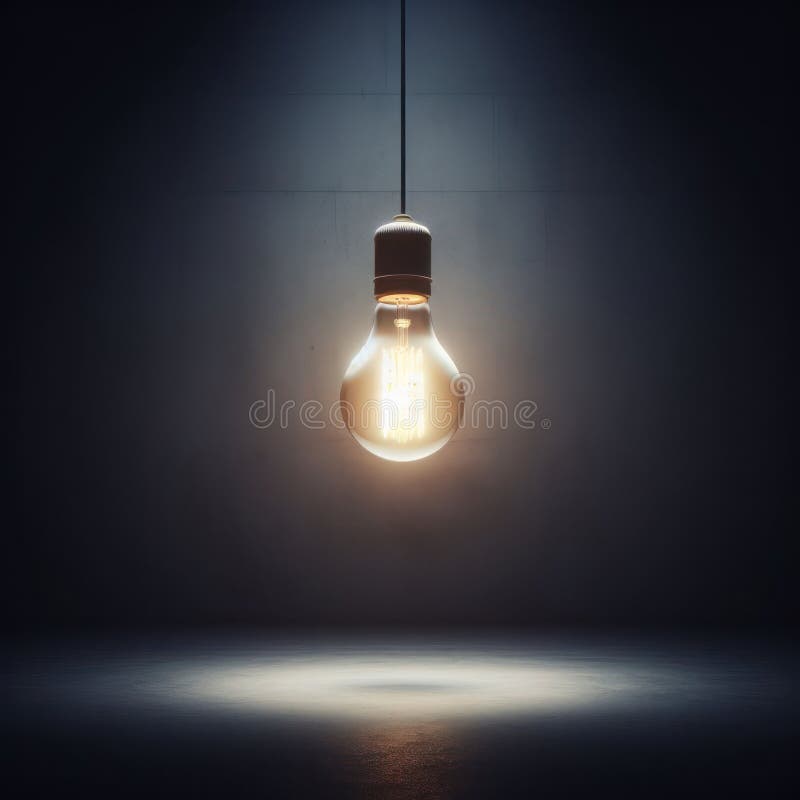 A Burning Light Bulb in an Empty, Dark Room. Stock Photo - Image of ...