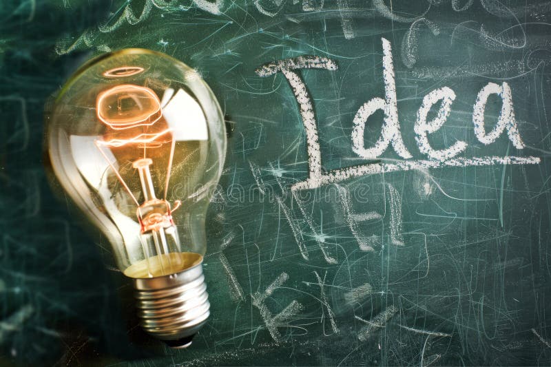 A Burning Light Bulb and Idea Written on the Blackboard Stock Image ...