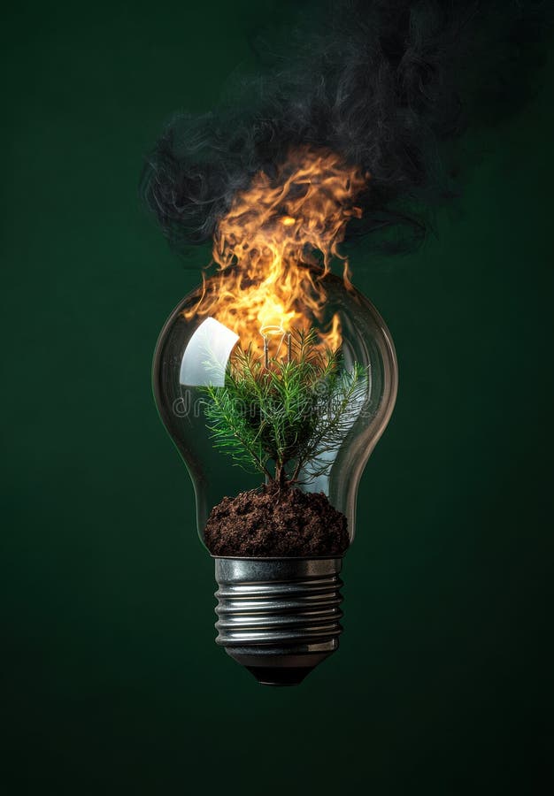 Burning Light Bulb with Plant Inside Stock Illustration - Illustration ...