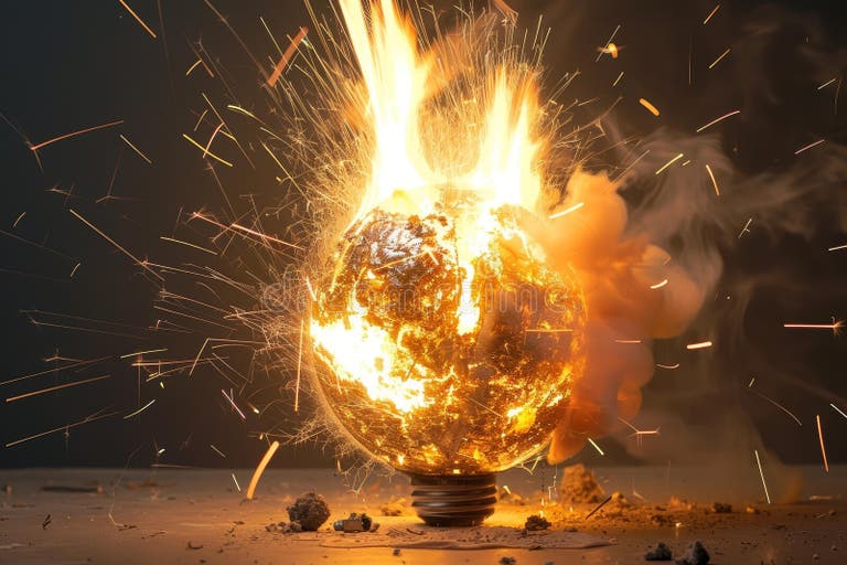 Burning Light Bulb Shaped Like Earth is Exploding with Fire Sparks ...