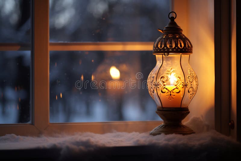Burning Lit Lamp on a Winter Frosty Wallpaper Ai Generated Stock Photo ...
