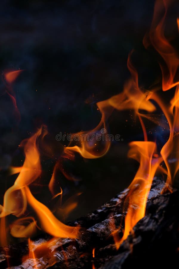 Burning Log on a Black Background Stock Photo - Image of fume ...