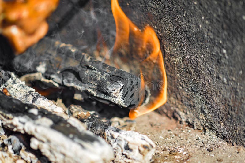 Burning Log with Coals and Ash Closeup Stock Photo - Image of barbecue ...