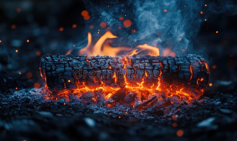 A Burning Log in a Contemporary Fireplace Closeup Stock Image - Image ...