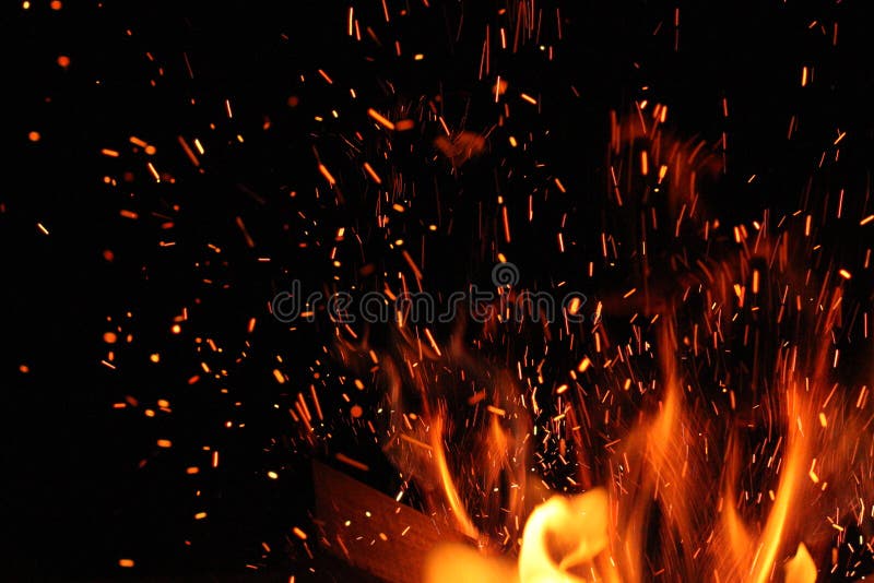 Burning log and fire spark stock image. Image of burn - 69260653