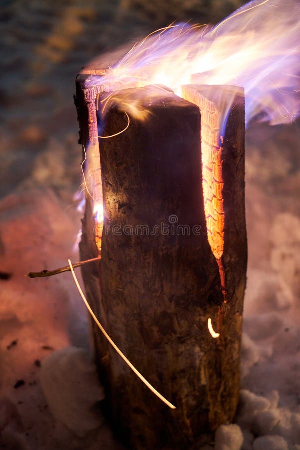 Burning Log, Fire, Winter Landscape Stock Image - Image of danger, base ...