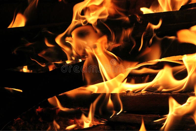 Burning Log in Hot Fire and Flames Stock Photo - Image of barbecue ...