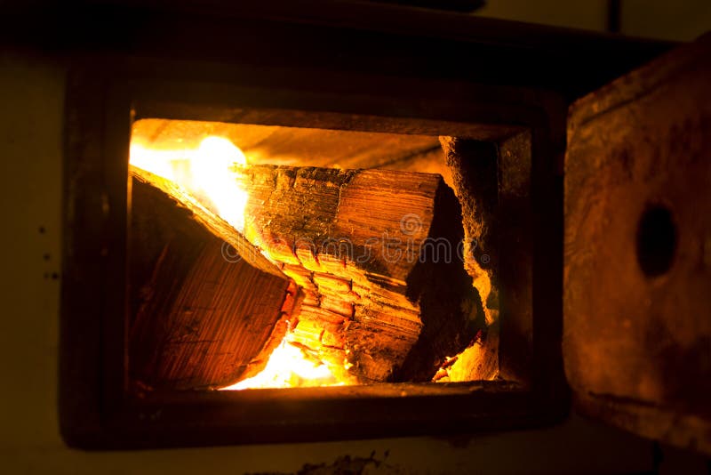 Burning Log in the Old Stove, Danger Burning Log Stock Photo - Image of ...