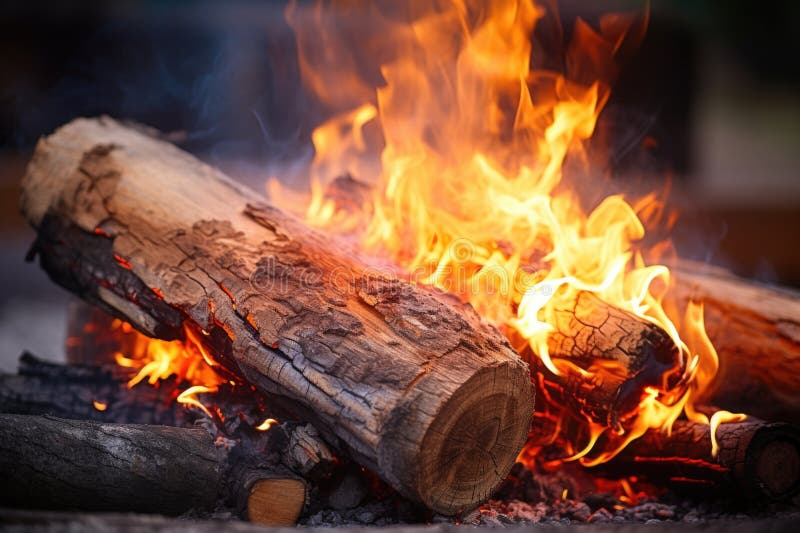A Burning Log Showing Finely Detailed Flames and Sparks Stock Image ...