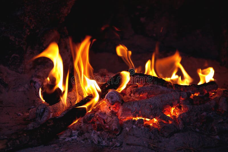 Romantic Fireplace with a Burning Fire. Stock Image - Image of ...