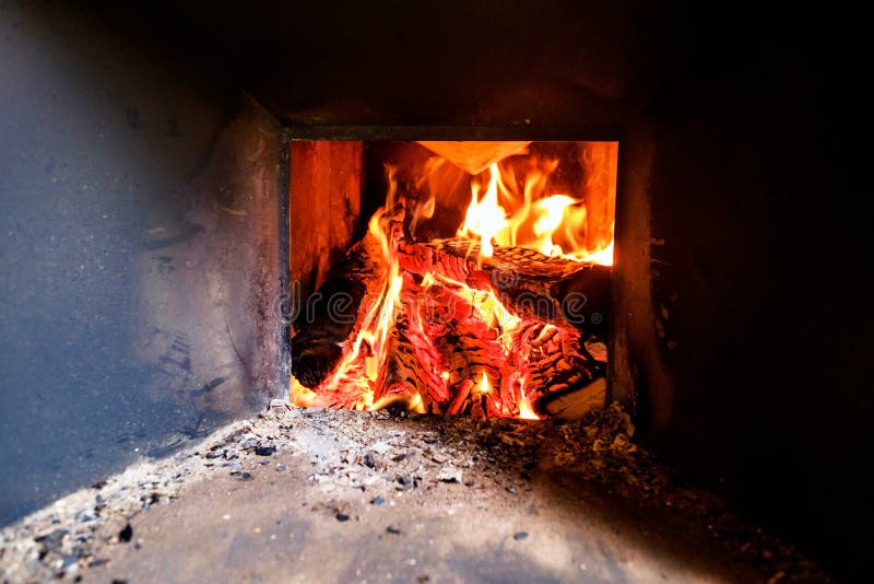 Burning Logs In A Fireplace At Old House Stock Photo - Image of ...