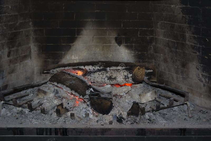 Burning Logs in a Stone Fireplace Stock Image - Image of firewood, tree ...