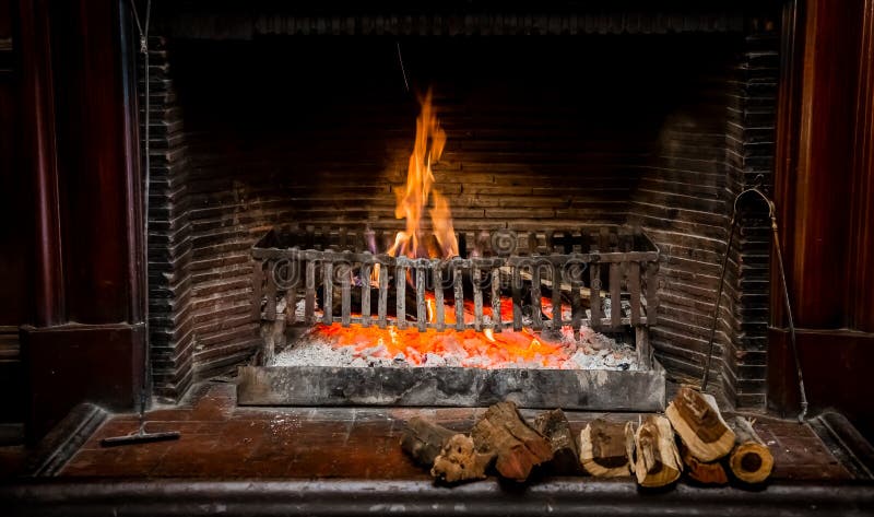 Burning Logs in a Winter Fireplace Stock Image - Image of christmas ...