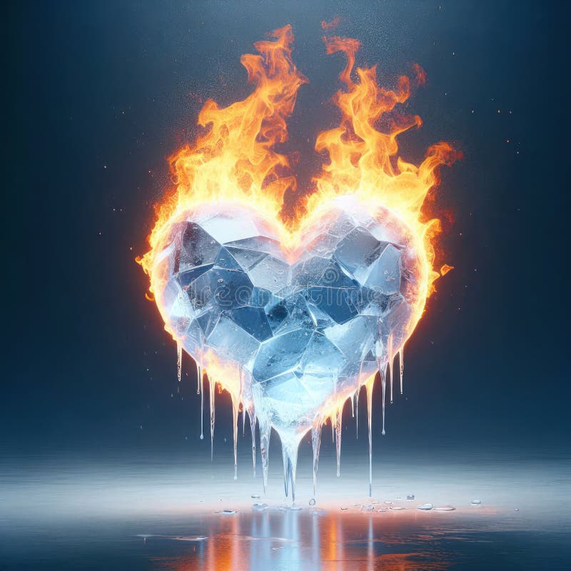 A burning love icy heart. stock illustration. Illustration of banner ...