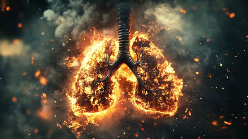 Burning Lungs Symbolizing Respiratory Issues, Smoke, Fire, Health ...