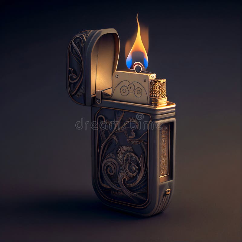 Burning Luxury Lighter on Dark Background Stock Illustration ...
