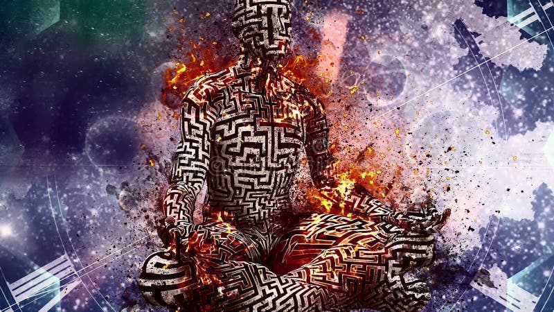 Burning Man with Maze Pattern Meditate in Lotus Pose Stock Footage ...