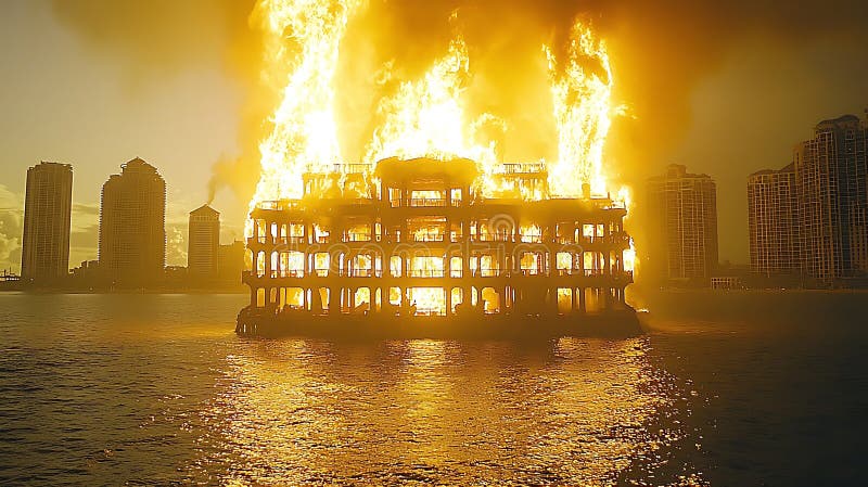Burning Mansion, Waterfront Inferno Stock Photo - Image of arson, loss ...
