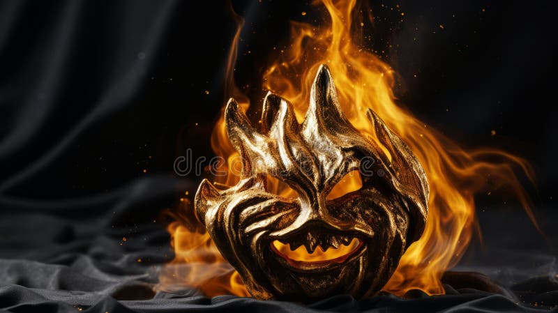 A Burning Mask on a Black Background Stock Illustration - Illustration ...