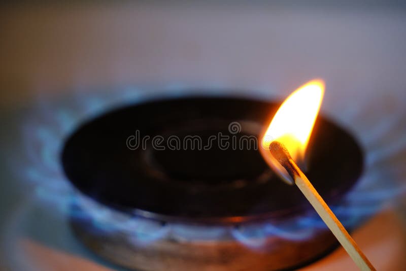 Burning Match Against Background Blue Flame Burning Burner Stock Image ...
