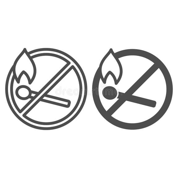 Burning Match Ban Line and Solid Icon, Prohibited Elements Concept ...