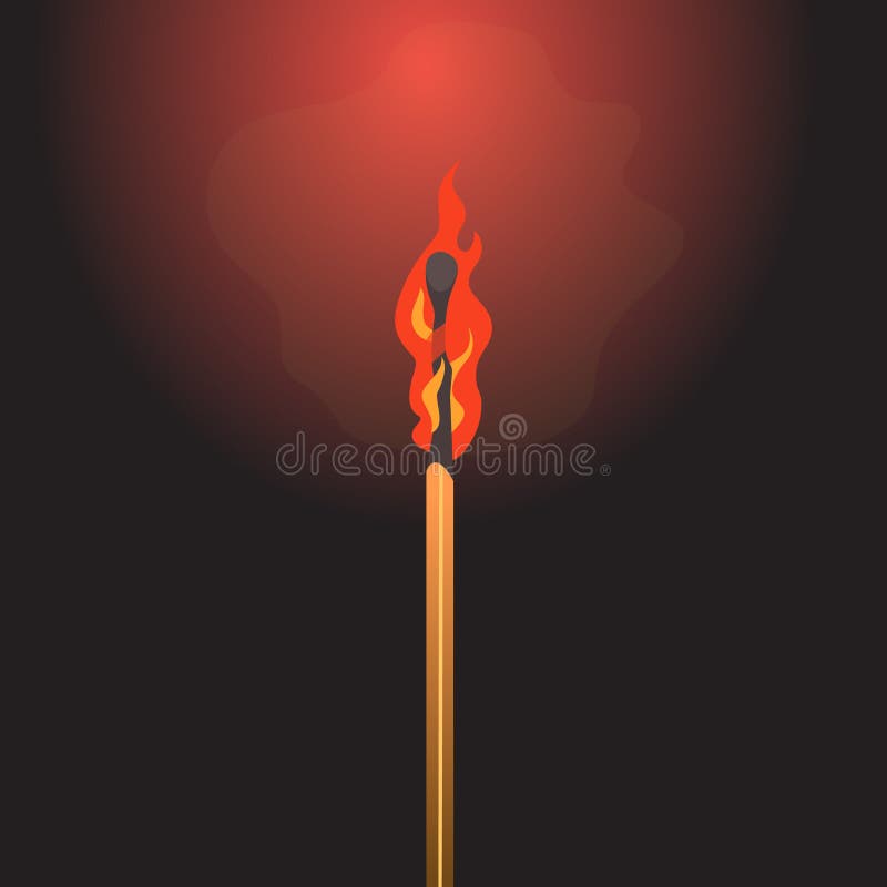 Burning Match. Dark Background with Flame from Matches Stock Vector ...