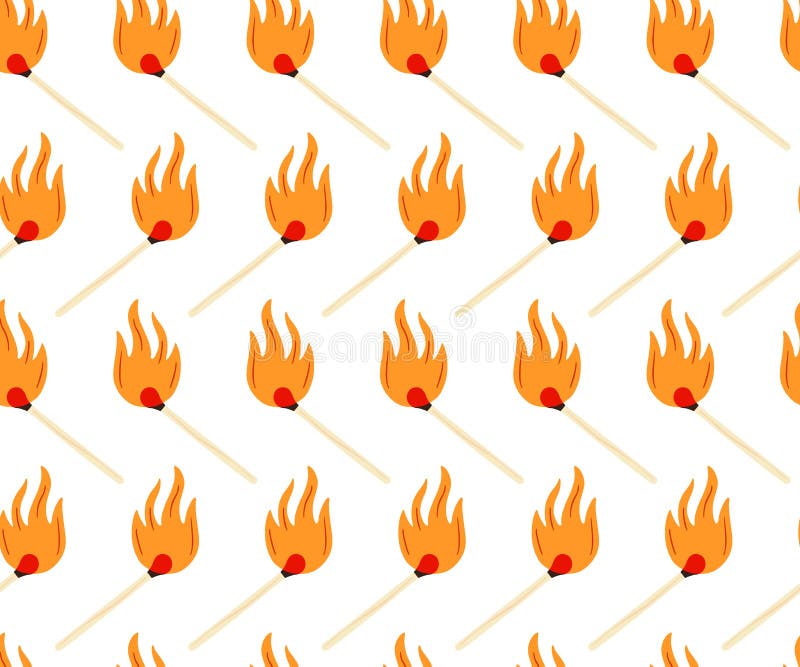 Burning Match with Fire Hand Draw Isolated Vector Seamless Pattern on ...