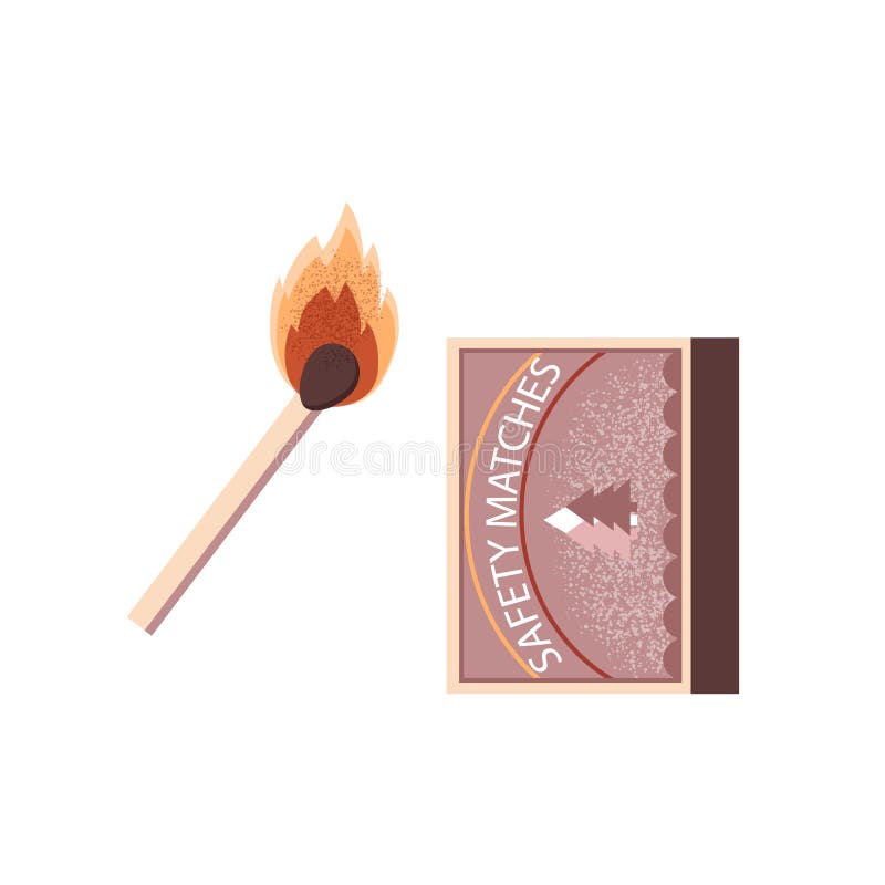 Burning Match with Fire and Matchbox Stock Vector - Illustration of ...