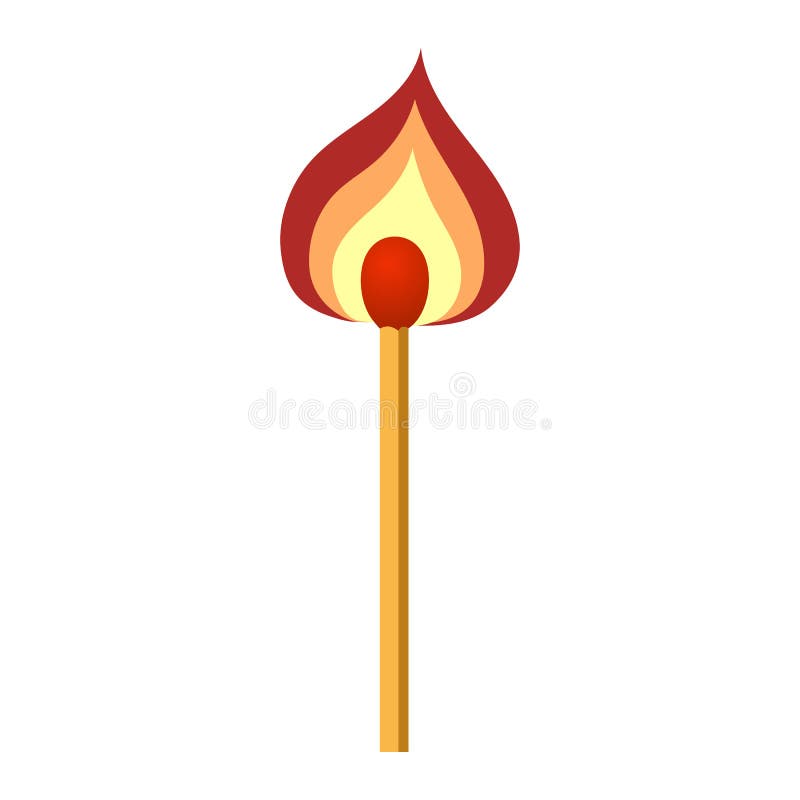 Burning Match with Flame Isolated on White Background. Flat Vector Icon ...