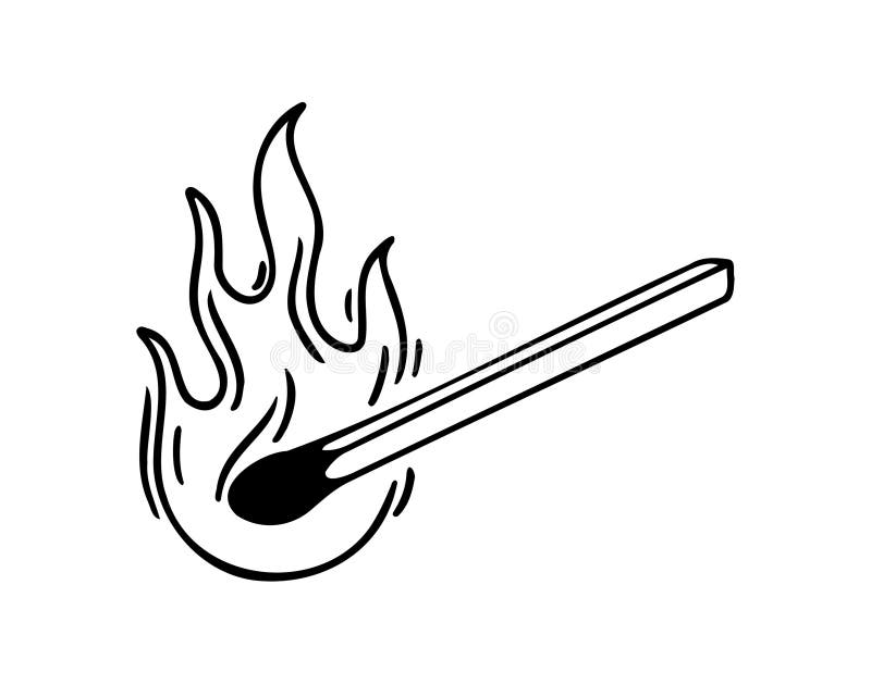 Burning Match Hand Drawn Doodle Icon, Simple Line Match Drawing Sketch ...