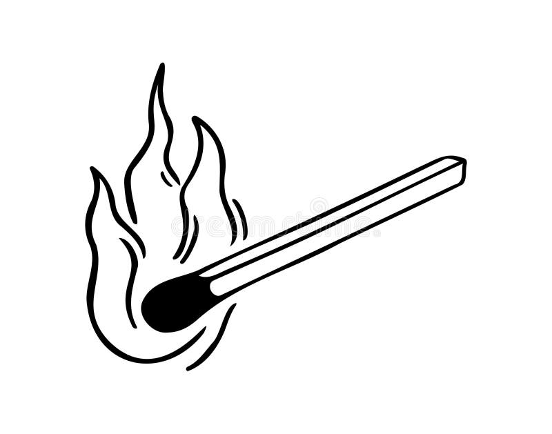 Burning Match Hand Drawn Doodle Icon, Simple Line Match Drawing Sketch ...
