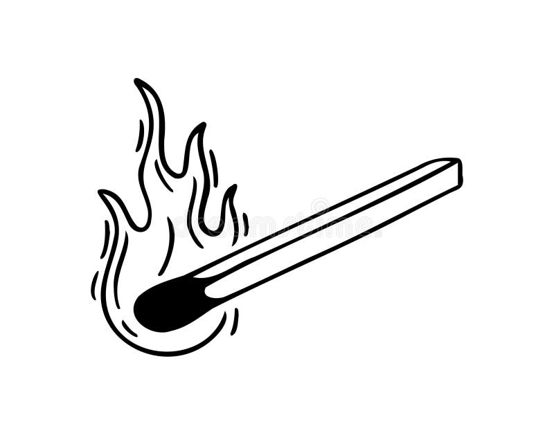 Burning Match Hand Drawn Doodle Icon, Simple Line Match Drawing Sketch ...