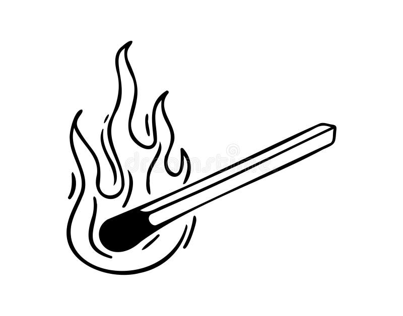Burning Match Hand Drawn Doodle Icon, Simple Line Match Drawing Sketch ...