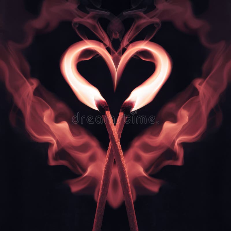 Burning Match with Heart Shape on a Black Background, Conceptual Image ...
