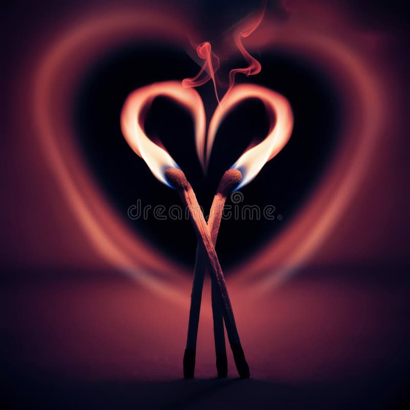 Burning Match with Heart Shape on a Black Background, Conceptual Image ...