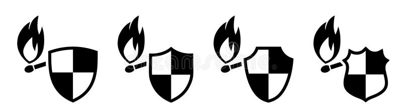 Burning Match Icon Behind Shield, Different Versions. Protection from ...
